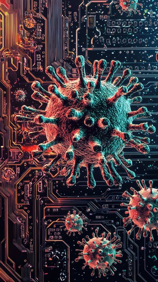Close-Up of Viral Structure on Futuristic Circuit Board Stock Image ...