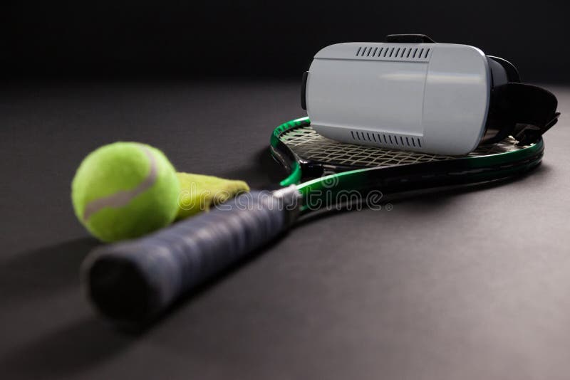 Close Up of Virtual Reality Headset on Tennis Racket by Ball Stock ...