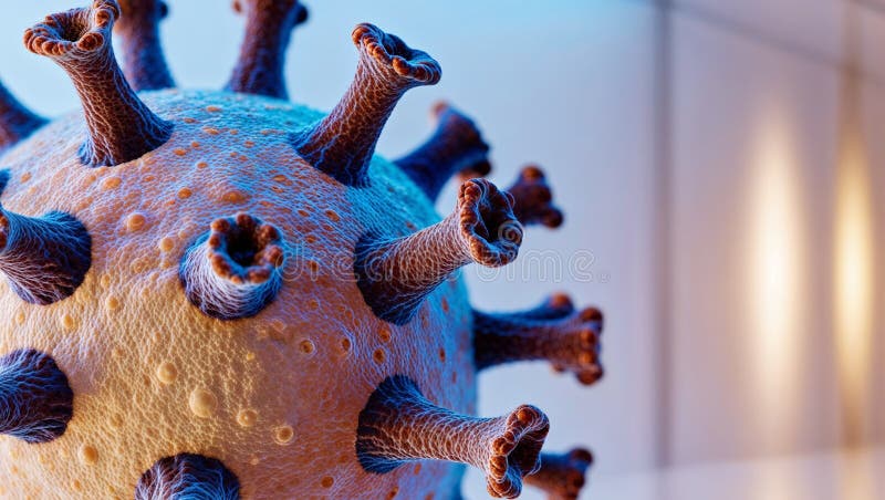 A Close Up of a Virus with a Blue and Gold Color Scheme. Stock Photo ...