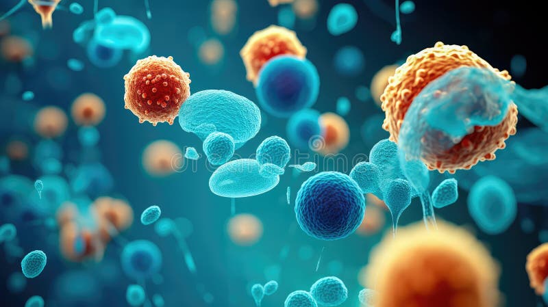 Close-up of Virus Cells or Bacteria of Various Shapes on a Light ...