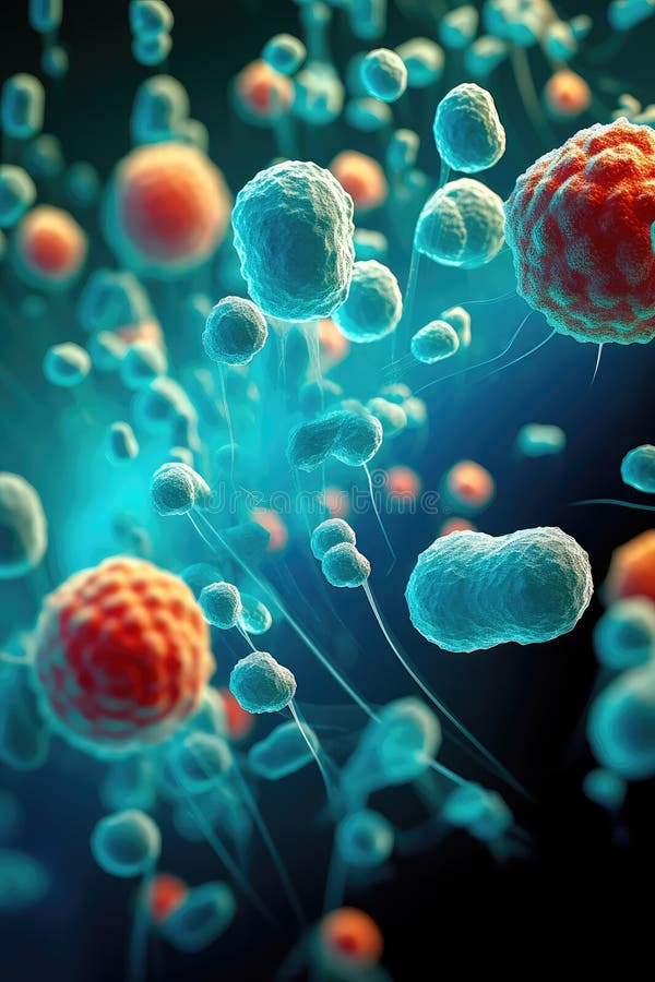 Close-up of Virus Cells or Bacteria of Various Shapes on a Light ...