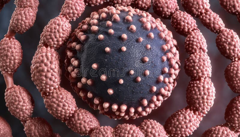 Close-up of a Virus Particle with a Pink Protein Shell and a Blue Core ...