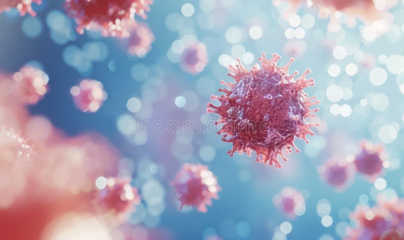 Close-up of Virus Particles Floating in Microscopic View, Colored in ...