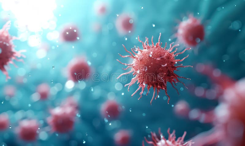 Close-up of Virus Particles Floating in Microscopic View, Colored in ...