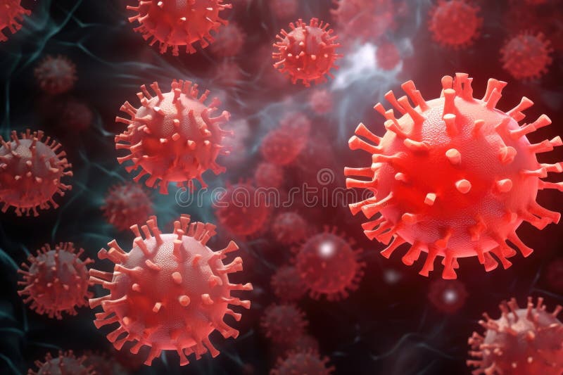 Close-up of a Virus in Red-orange Shades with Visible Particles in the ...