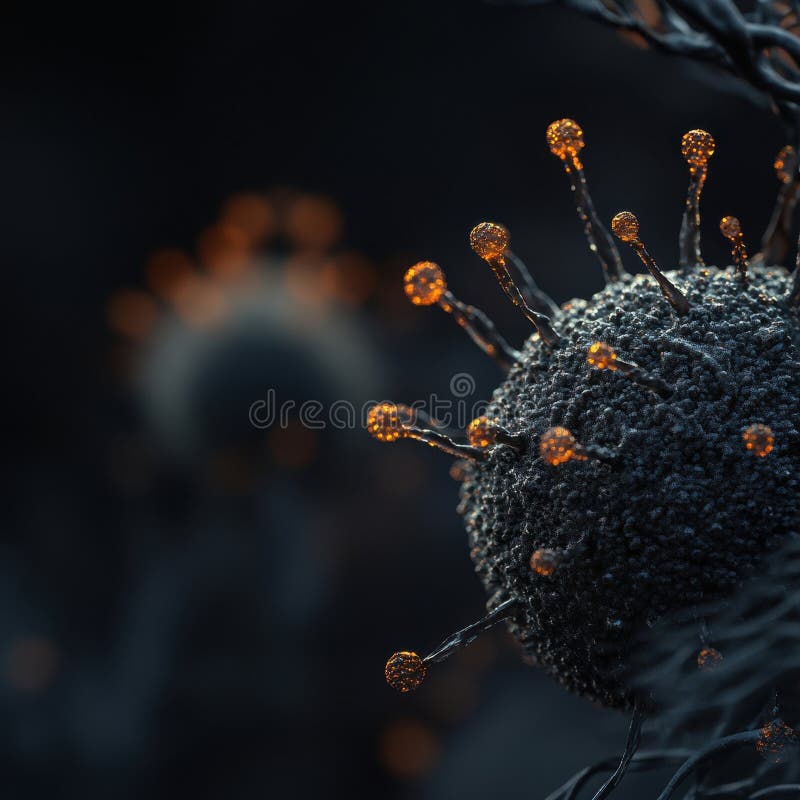 Close-up of a Virus Structure with Glowing Spikes, Illustrating ...