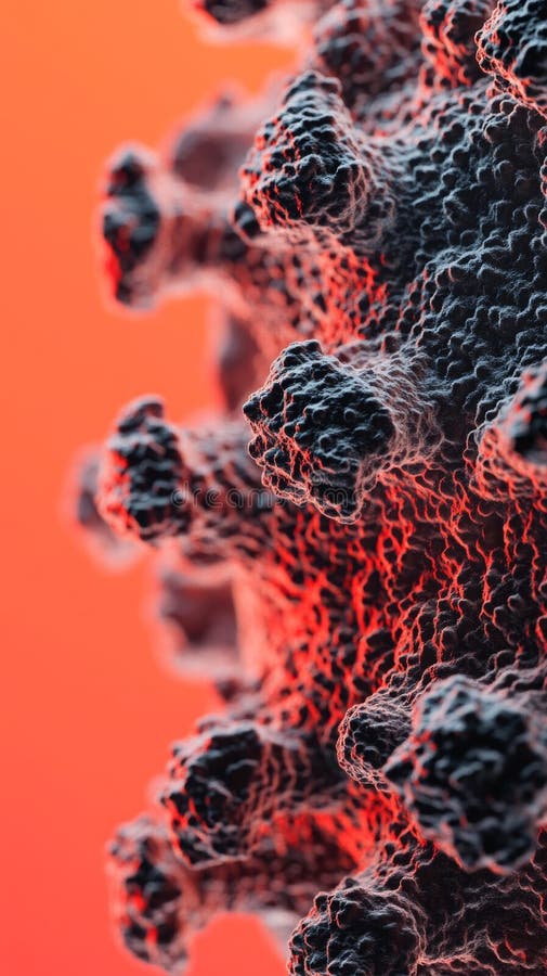 Close-up of a Virus Structure Under Microscope with Red Background ...