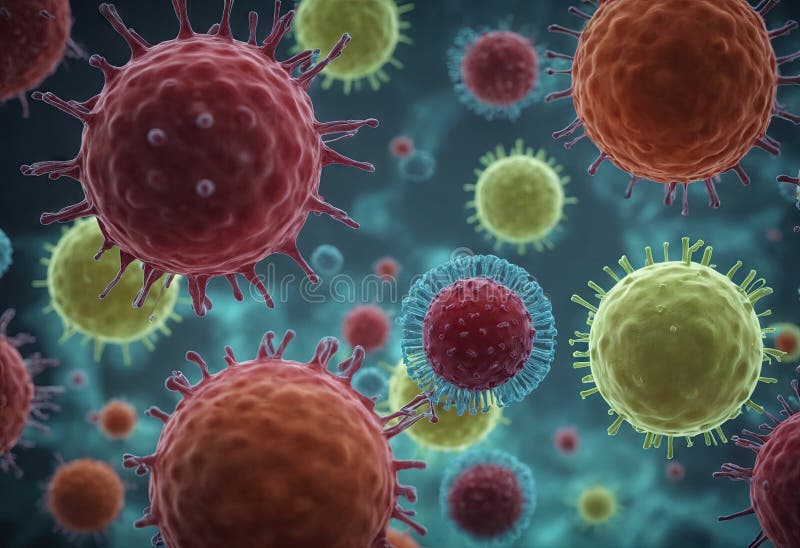 Close-up of Viruses and Bacteria Under the Microscope. Medicine and ...