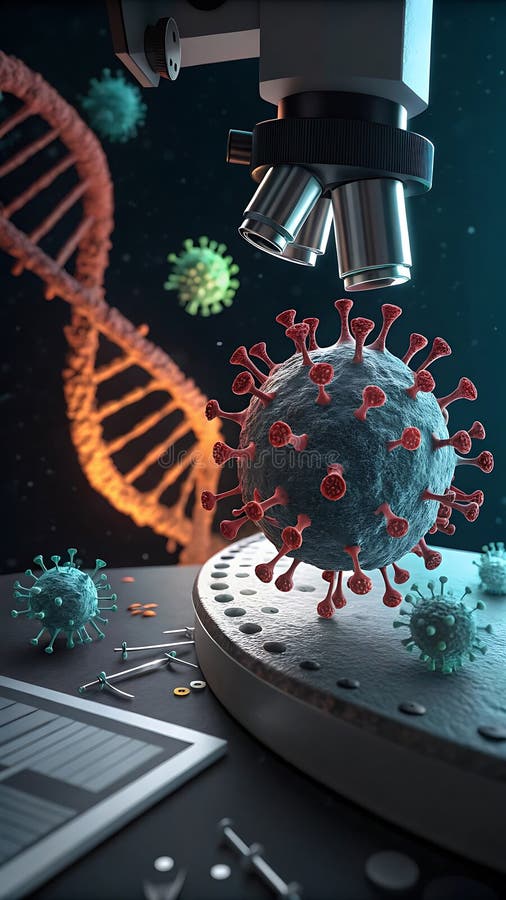 Close-Up of Viruses Under Microscope: Digital Rendering of Lab Research ...