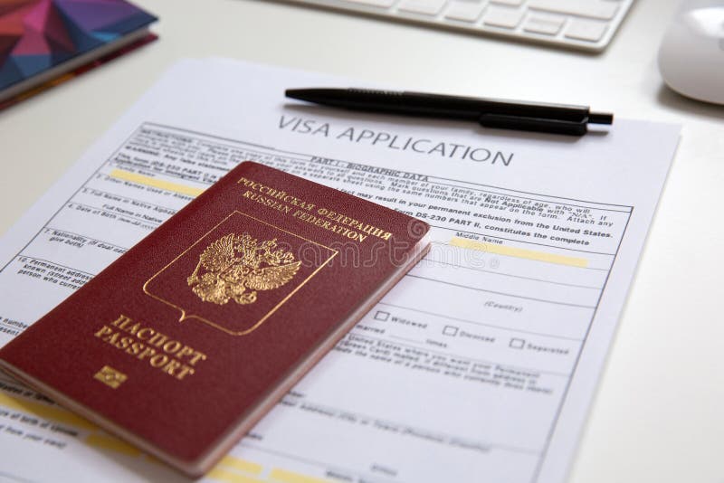 Close Up of a Visa Application Document with a Russian Passport Stock ...