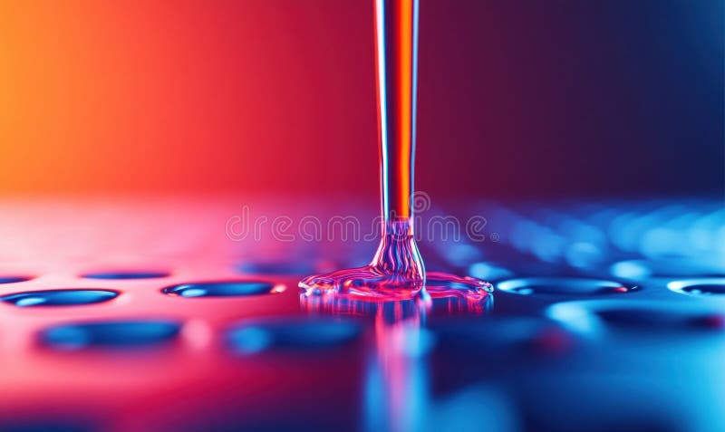 Close-Up of Viscous Liquid with Red and Blue Lights on Textured Surface ...