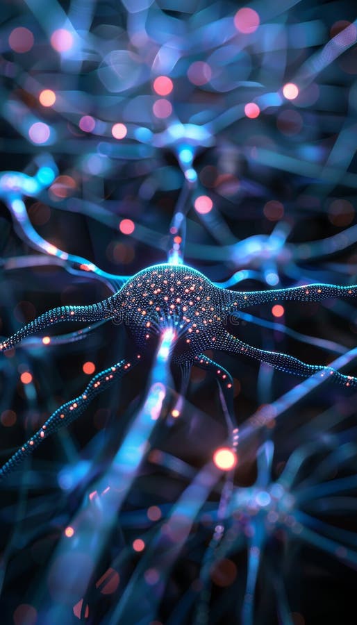 Close Up Visualization of a Neural Network Radiant Nodes and Lines in a ...