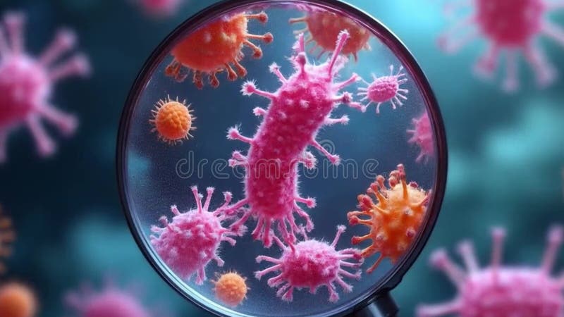 Close-up Visuals of Germs Under Magnifying Glass: Microscopic World ...