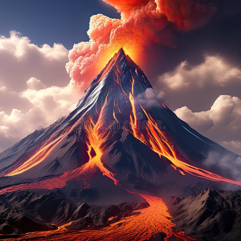 A Close-up of the Volcano Throwing Ash into the Sky Stock Illustration ...