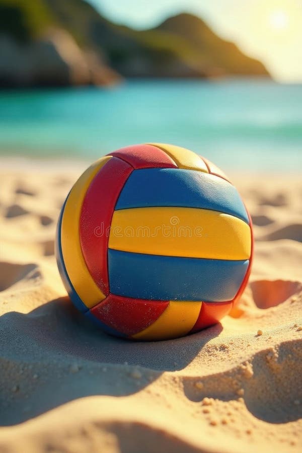 Close Up of Volleyball in Sand, Sun Reflecting, Shadow, Clear Stock ...