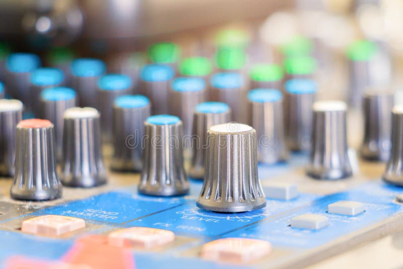 Close Up Volume Adjusting Knobs Old on Audio Mixer Controller in ...