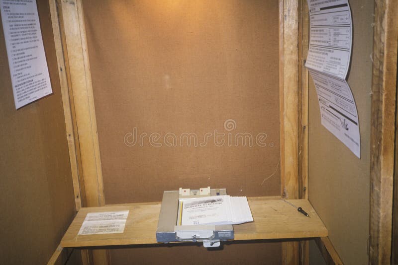 Close-up of a Voting Booth and Ballot Machine with Ballot , CA ...