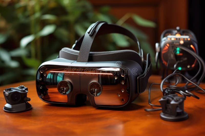 Close-up of a Vr Headset and Controllers on a Table Stock Illustration ...
