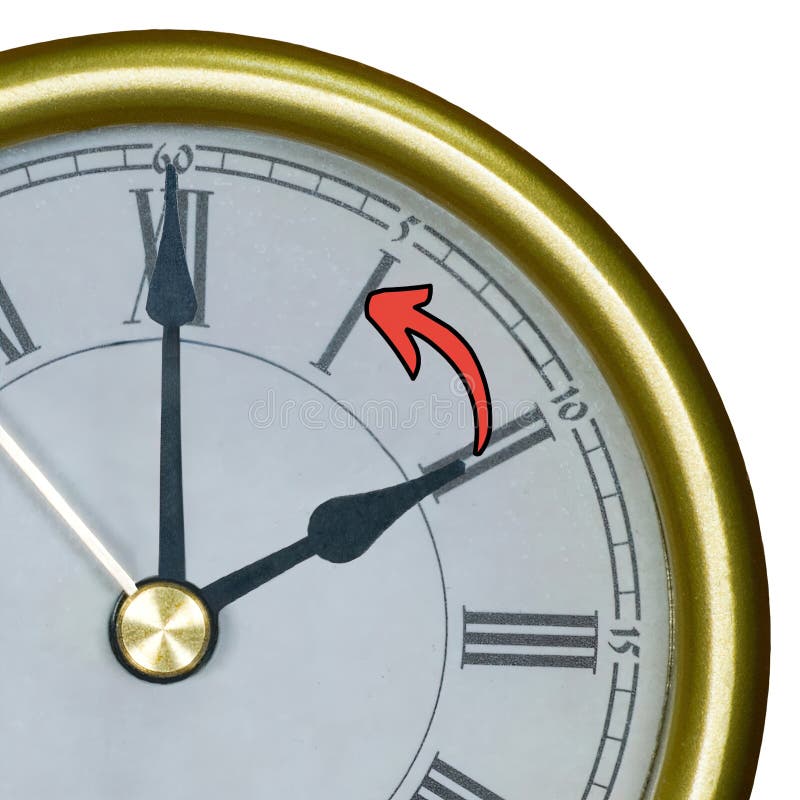 Close Up of Wall Clock with Red Arrow Showing when To Set Clocks Back 1 ...