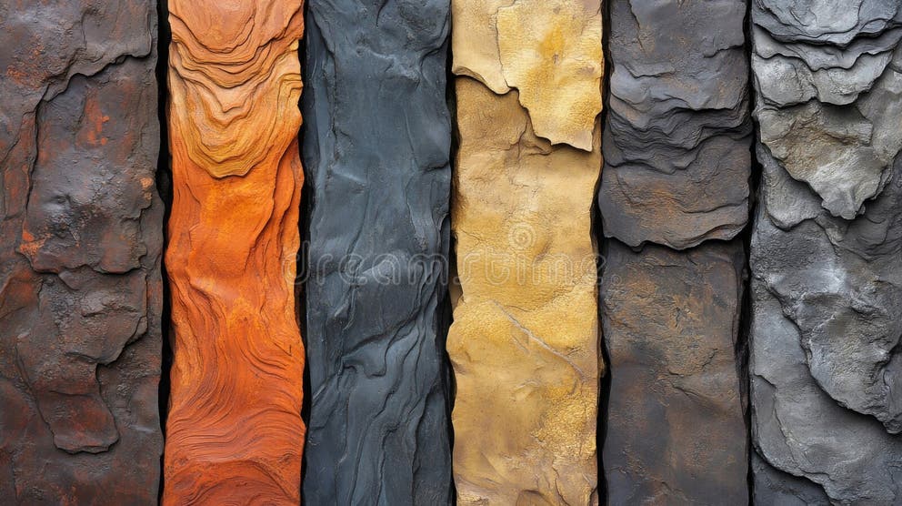 A Close-Up of a Wall Constructed of Various Colored Stone Slabs Stock ...