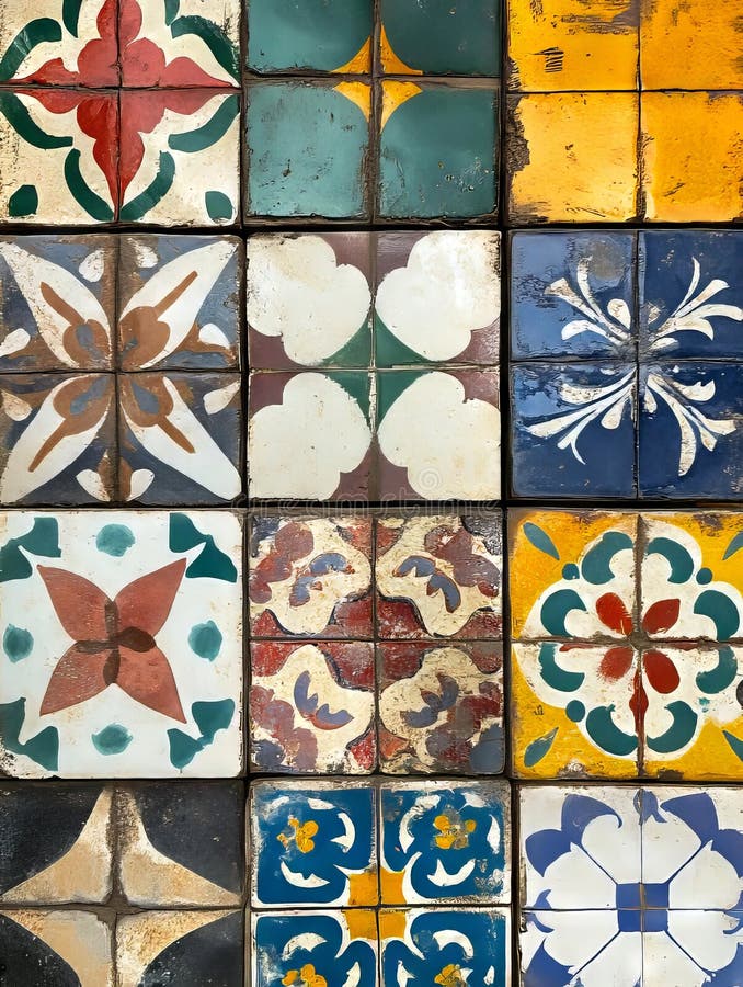 A Close Up of a Wall Covered in Colorful Tiles Stock Photo - Image of ...