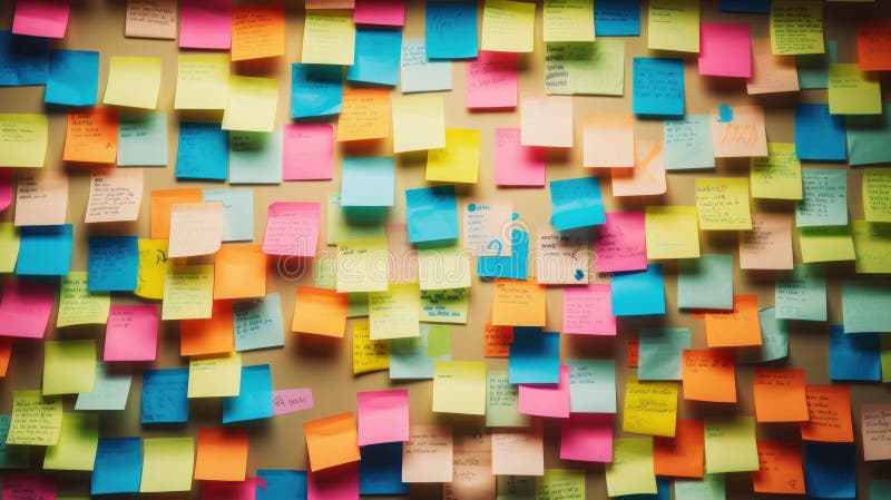 Close Up of Wall Covered with Lots of Sticky Notes in Different Colors ...