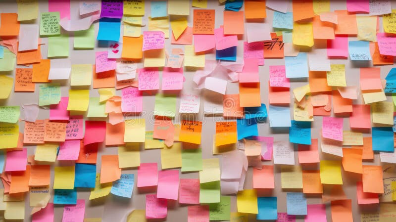 Close Up of Wall Covered with Lots of Sticky Notes in Different Colors ...