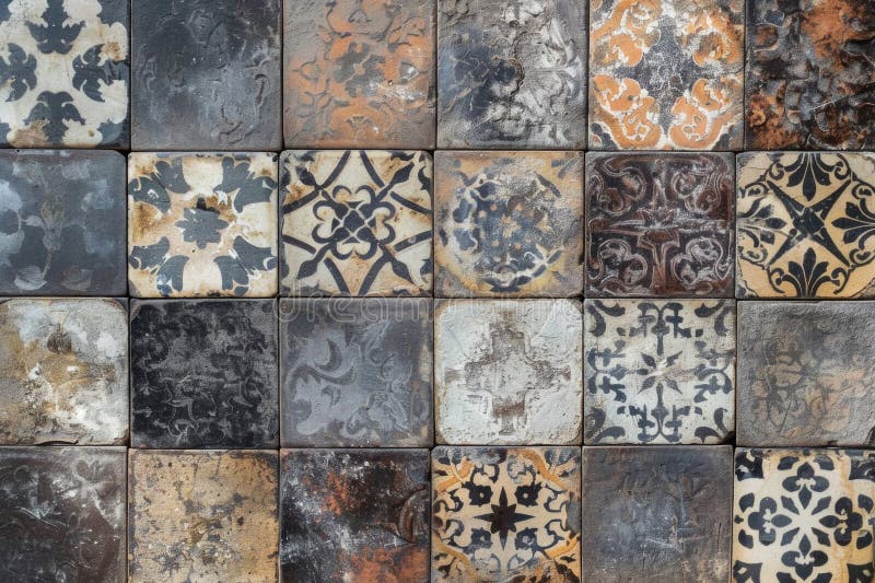 Close-up of a Wall Featuring Multiple Types of Tiles, Great for ...