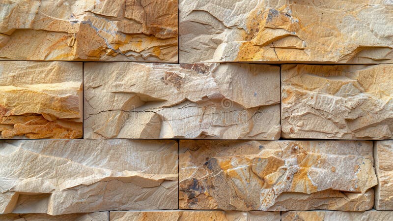 Close-up of a Wall Made of Irregularly Shaped Tan Sandstone Blocks ...