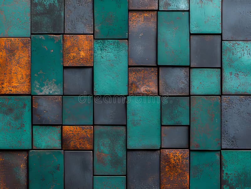 A Close Up of a Wall Made of Rusty Metal Tiles Stock Image - Image of ...