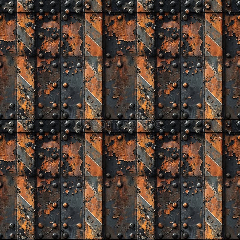 Rusted Metal Panels with Diagonal Stripes and Rivets Stock Illustration ...