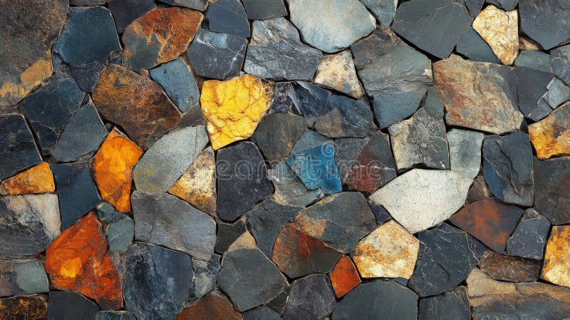 Close-up of a Wall Made of Various-sized and Colored Stone Tiles Stock ...