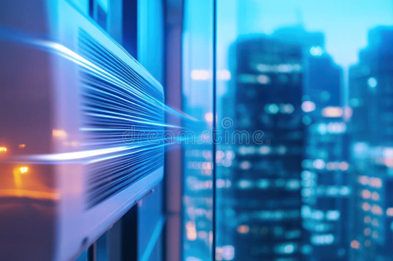 Split Air Conditioner on Wall with Airflow Visual in Living Room Stock ...