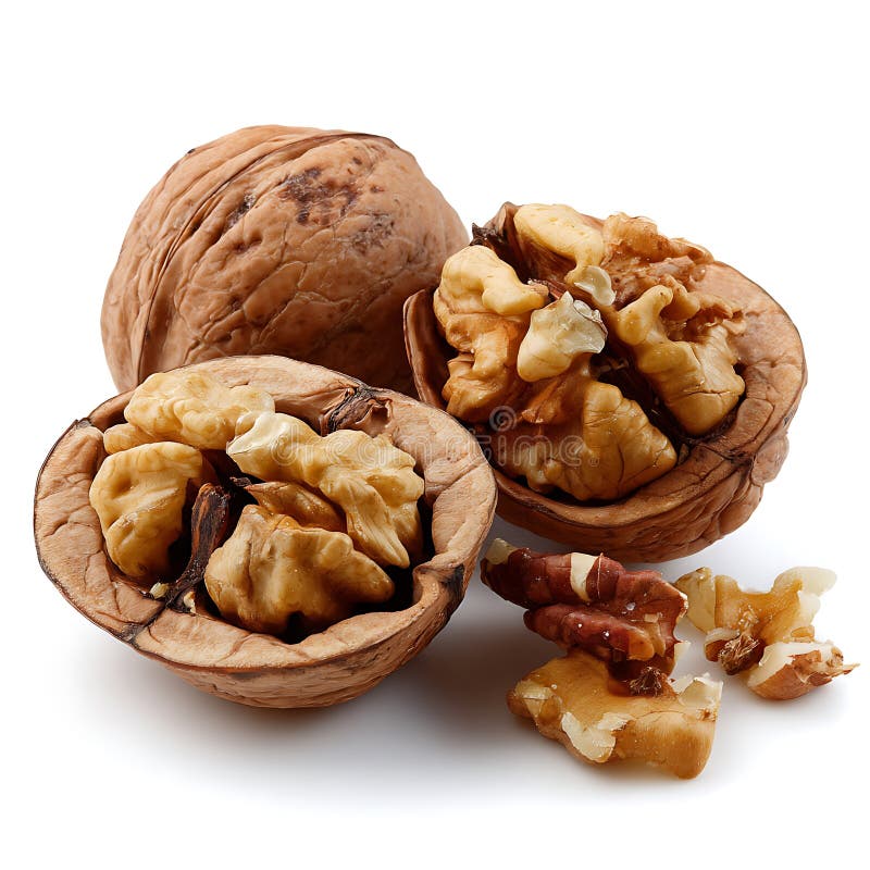 Close Up of Walnuts Whole and Shelled Isolated on White Background ...