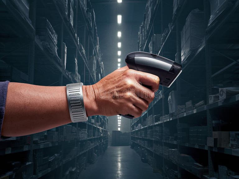Close-Up of Warehouse Worker Using Barcode Scanner Stock Image - Image ...