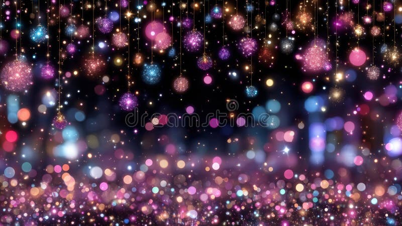 Warm White Round String Lights on Black Background Stock Photo - Image ...