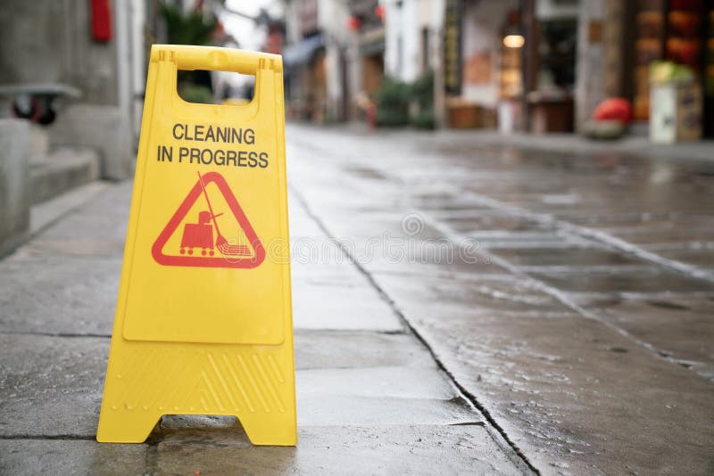 Close Up of Warning Sign for Cleaning in Progress Stock Image - Image ...