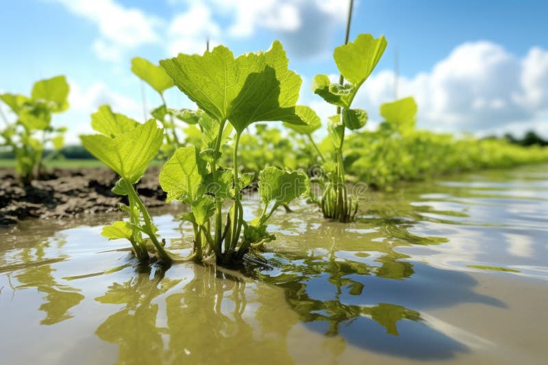 Close-up of Wasabi Plants in a Flooded Field Under the Sun Stock Image ...