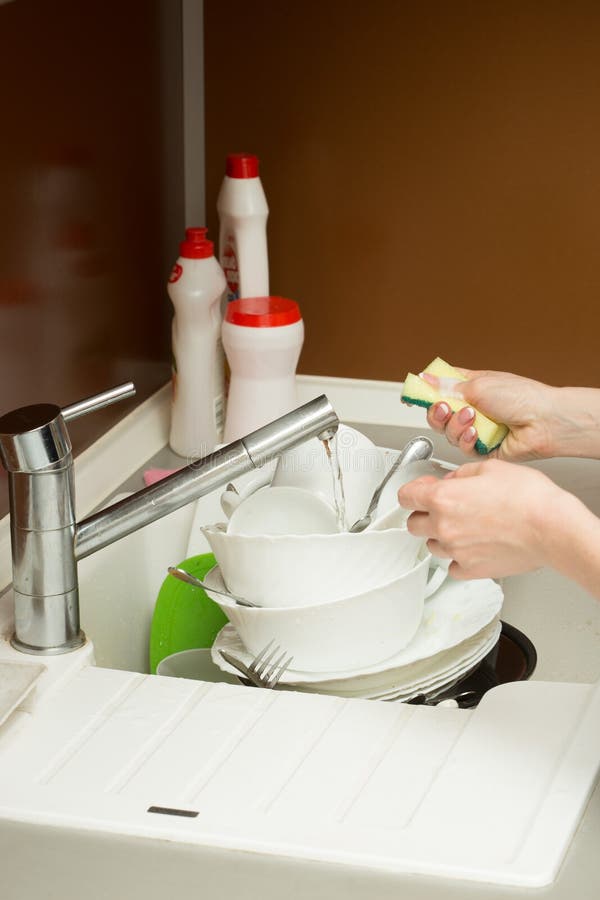 Close Up Washing Dishes in the Kitchen Stock Image - Image of cleaner ...