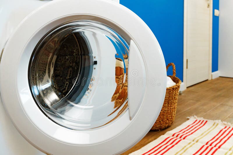 Close Up of Washing Machine in Bathroom. Stock Photo - Image of clean ...