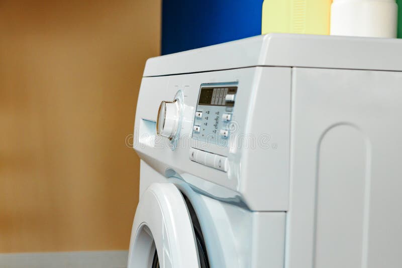 Close Up of Washing Machine in Bathroom. Stock Image - Image of ...