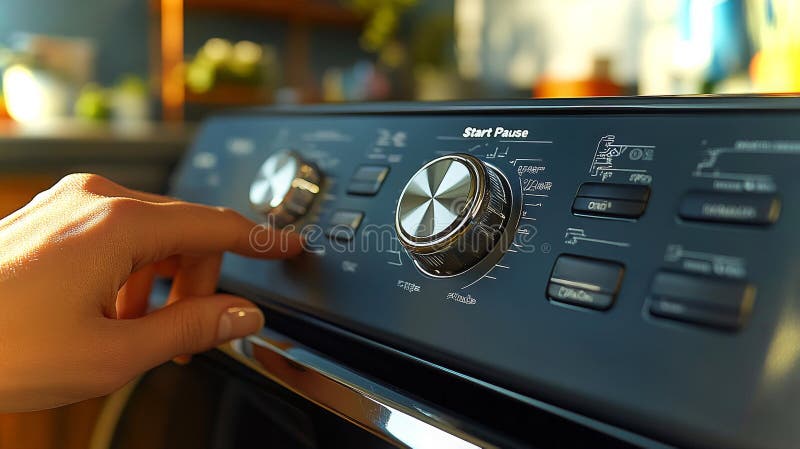 Close-up of a Washing Machine Control Panel Being Adjusted in a Laundry ...