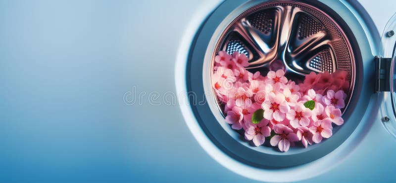 A Close Up of a Washing Machine with Flowers in it, Laundry and ...