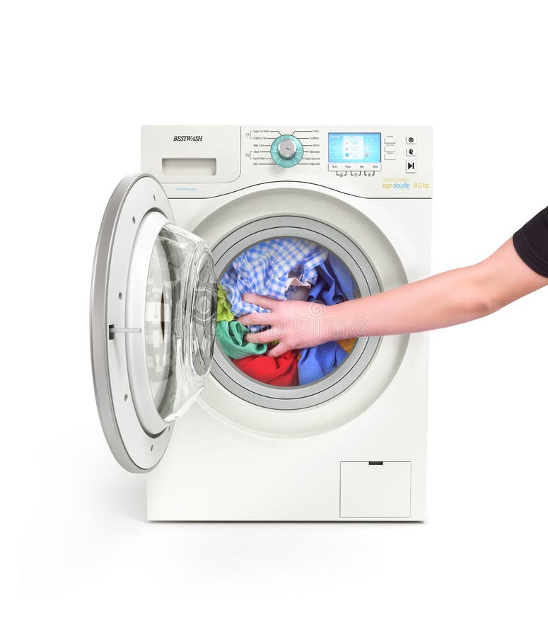 A Close Up of a Washing Machine Loaded with Clothes Stock Image - Image ...