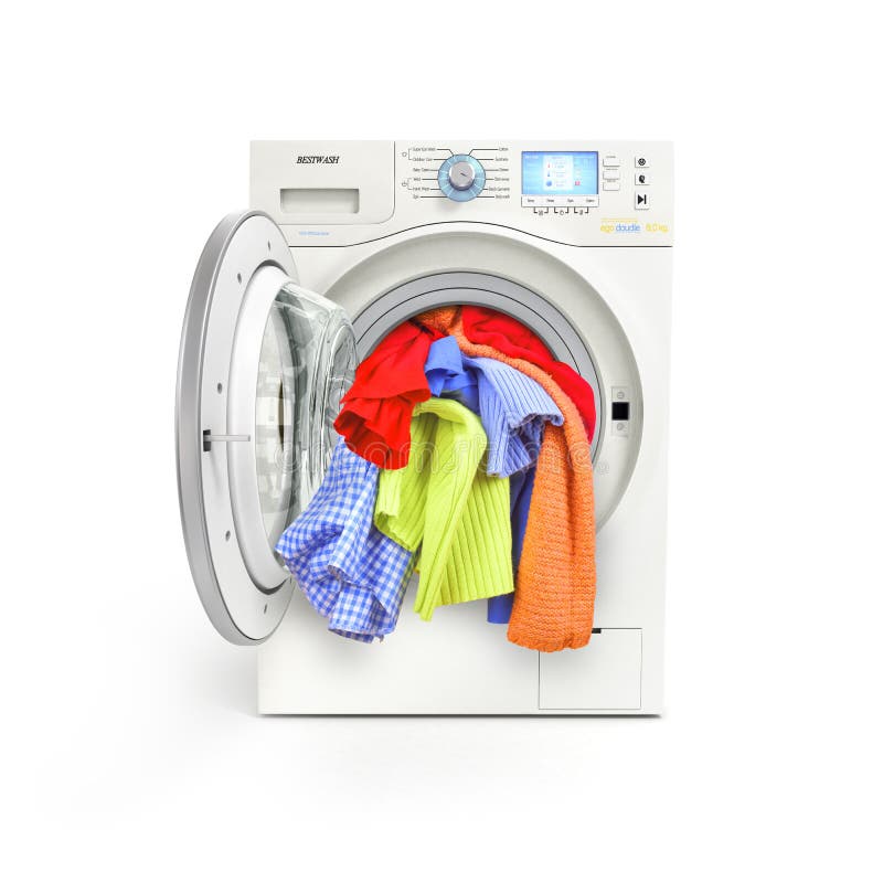 A Close Up of a Washing Machine Loaded with Clothes Stock Image - Image ...