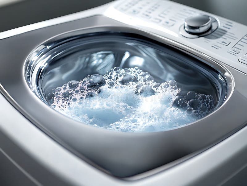 Close-Up of Washing Machine with Soap and Bubbles Stock Illustration ...