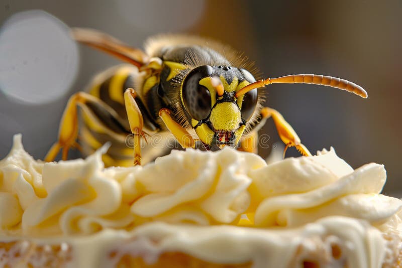 Close Up of Wasp on Cream Cake Food Stock Illustration - Illustration ...