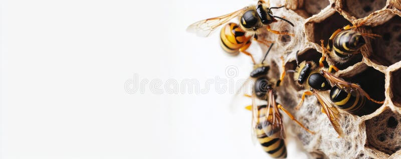 Close-up of a Wasps& X27; Nest with Active Wasps Building and Working ...