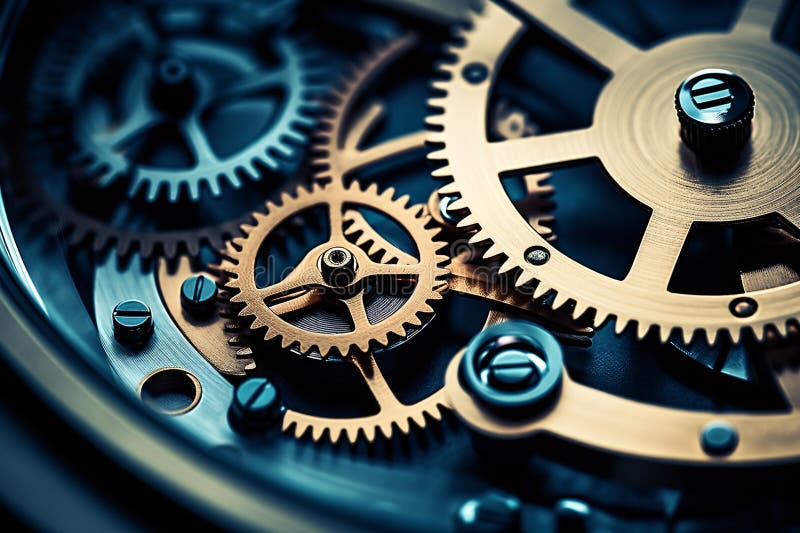 A Close-up of a Watch Movement Reveals Intricate Gears and Tiny Screws ...