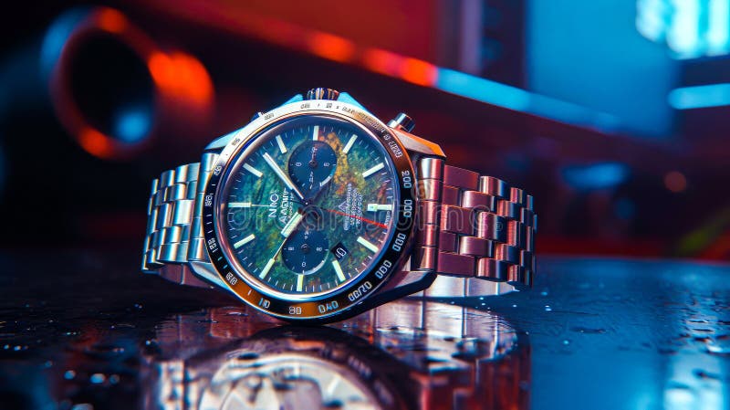 Close Up of Watch on Table with Reflection on the Surface. Generative ...